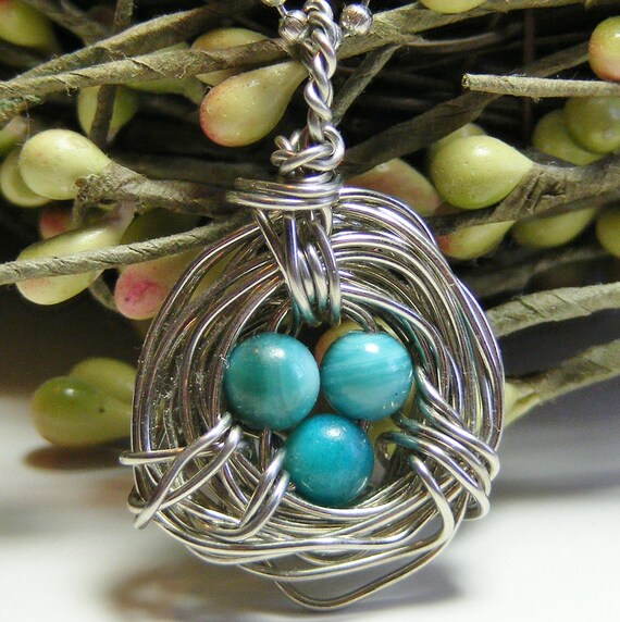 Items similar to Silver Robin's Egg Nest Wire Necklace Charm Pendant ...
