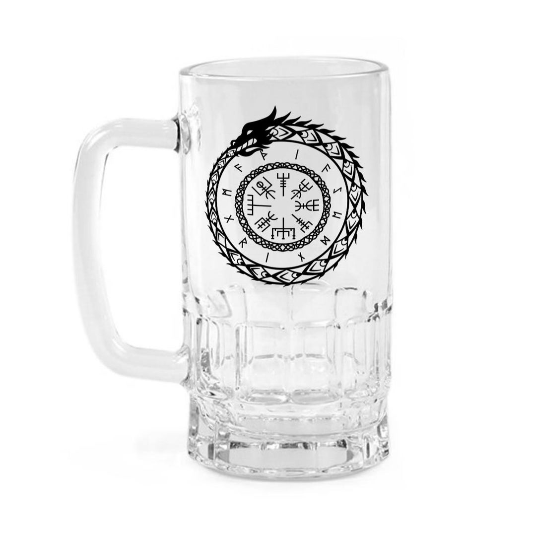 Personalized Viking-inspired Glass Beer Tankards Algiz Rune & Vegvísir ...