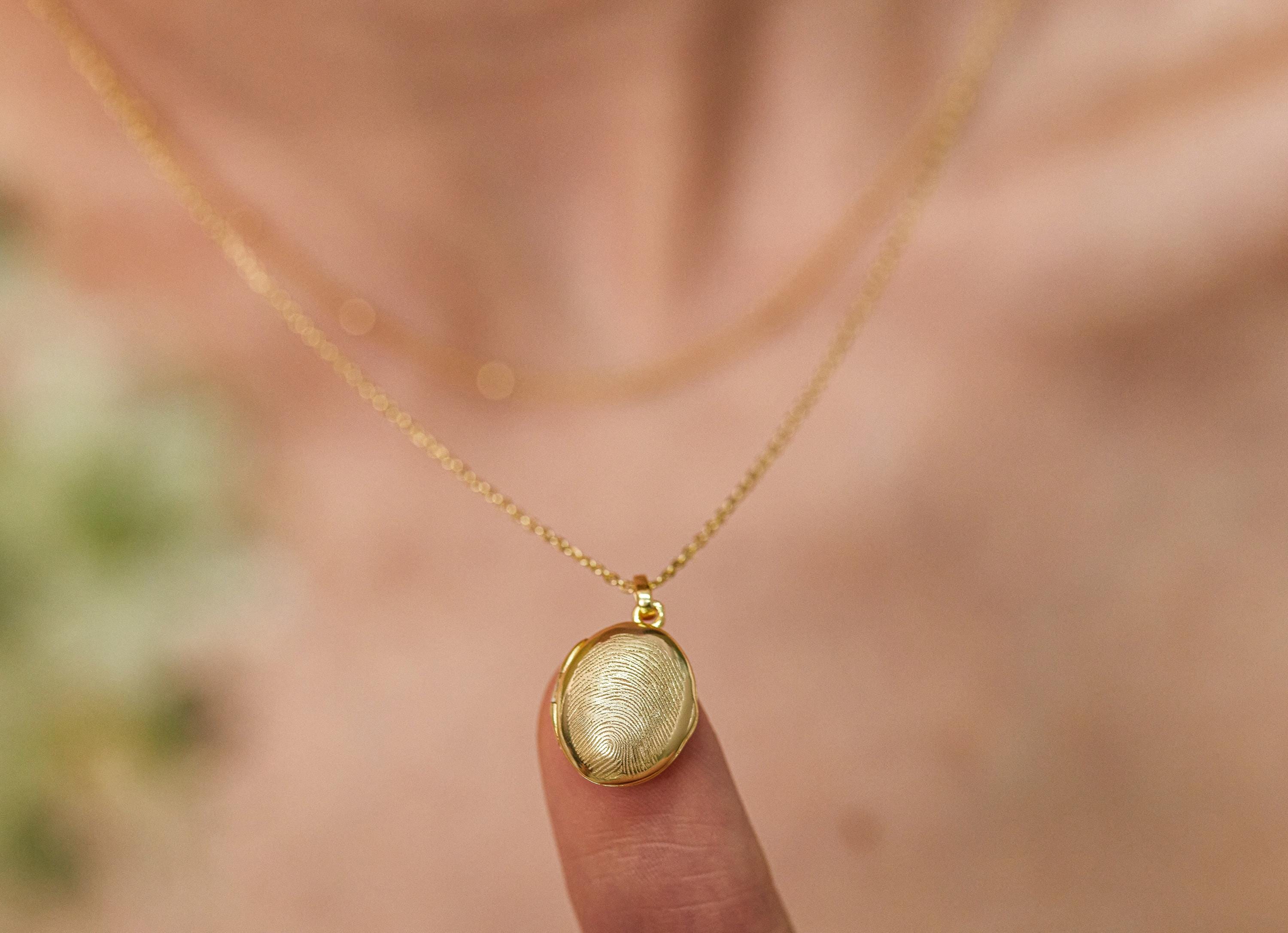 Fingerprint Locket Necklace • Custom Photo Locket • Engraved Oval ...