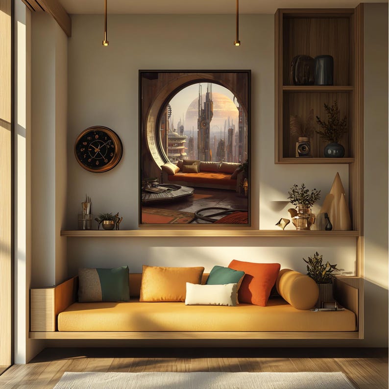 Futuristic Sci-fi Cityscape Art Print | Modern Cyberpunk Window View ...