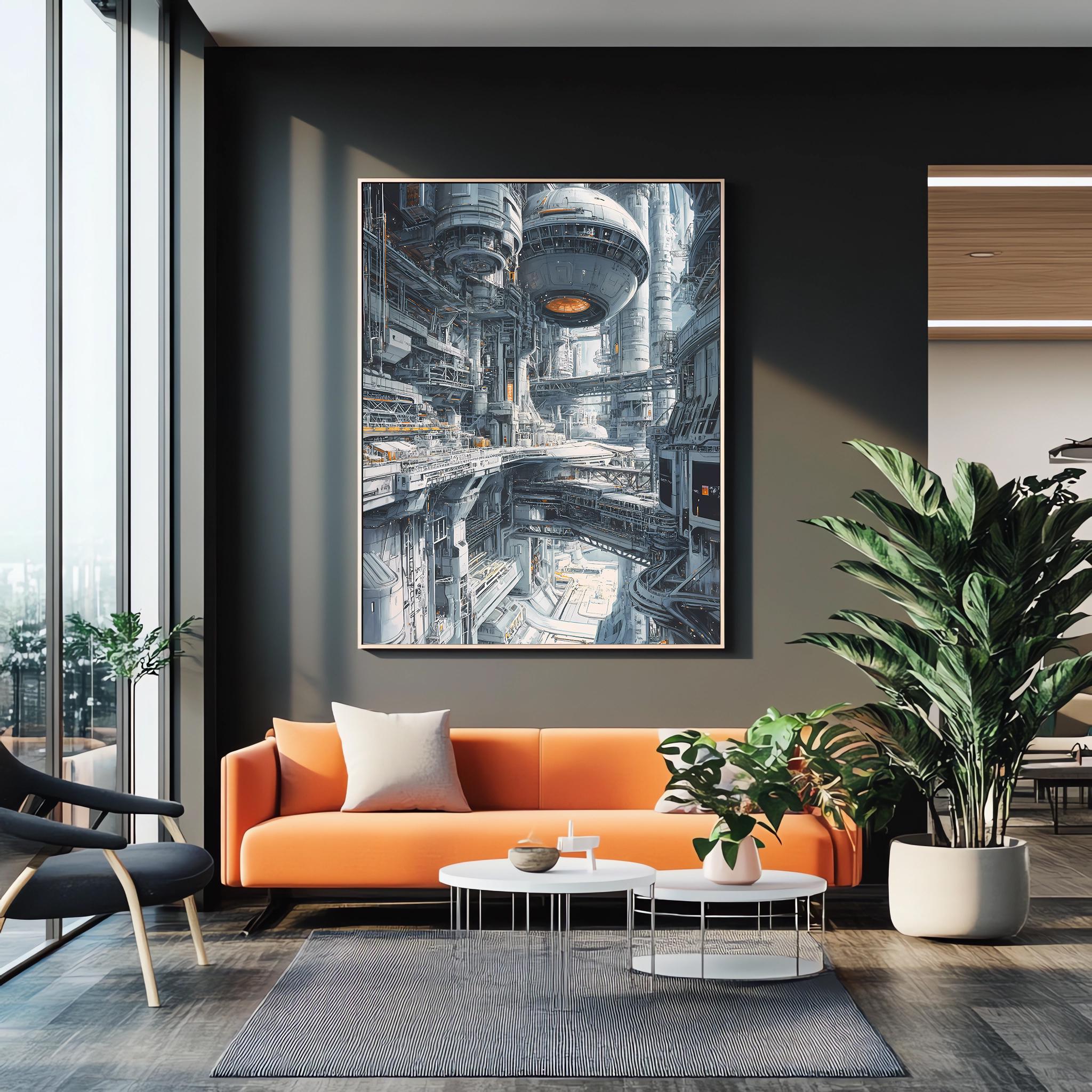 Futuristic Sci-fi Cityscape Wall Art – High Tech Urban Poster, Retro ...