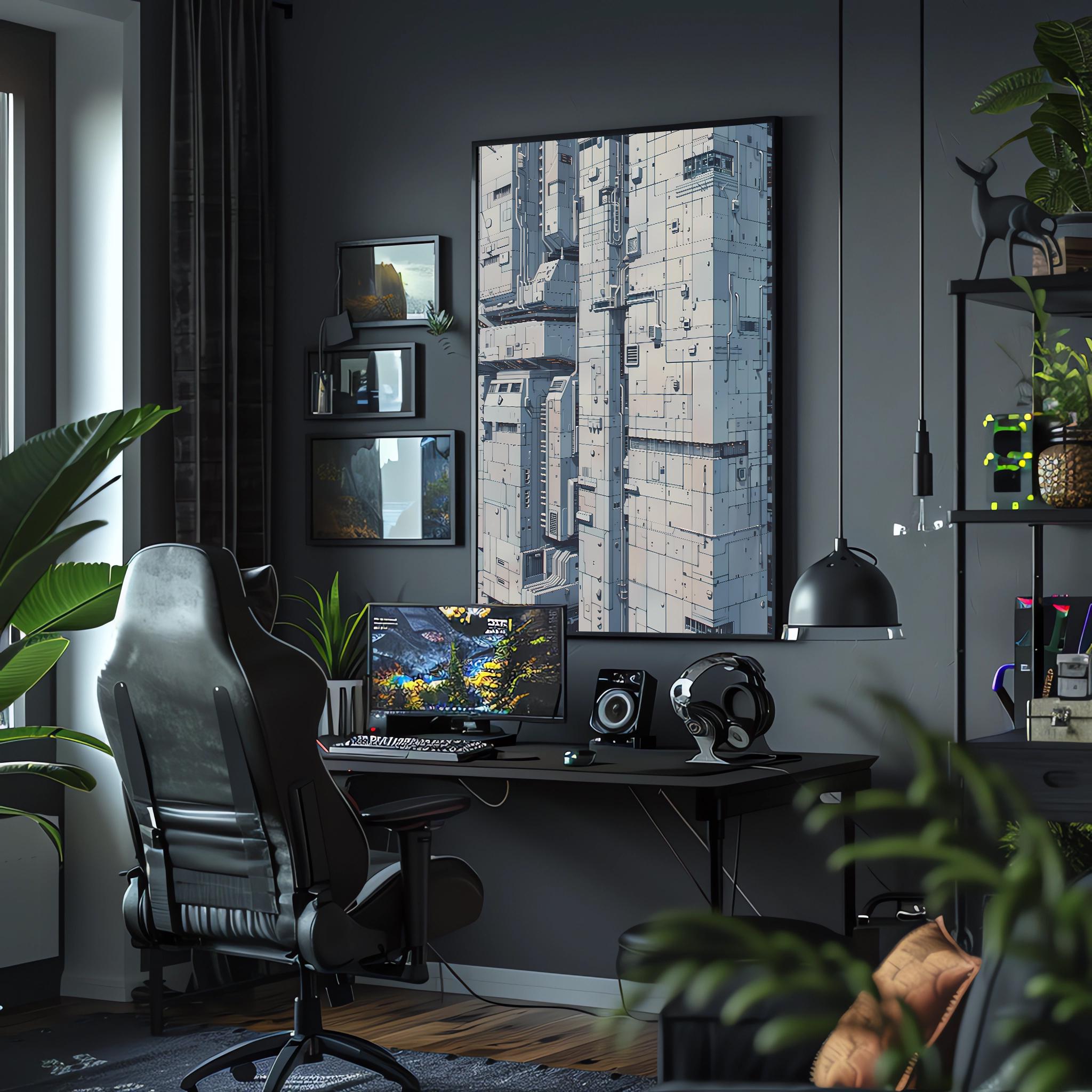 Retro-futuristic Sci-fi Architecture Print | Minimalist Cyber Cityscape ...