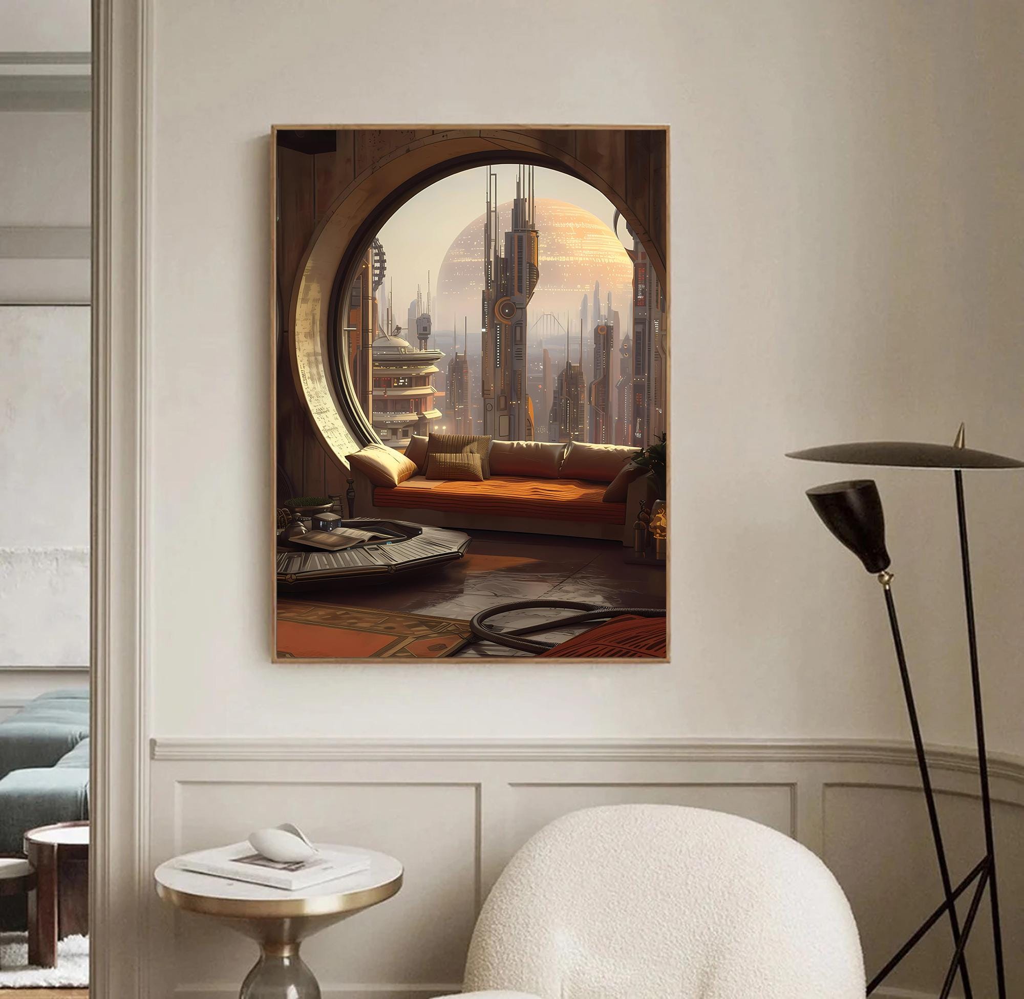 Futuristic Sci-fi Cityscape Art Print | Modern Cyberpunk Window View ...