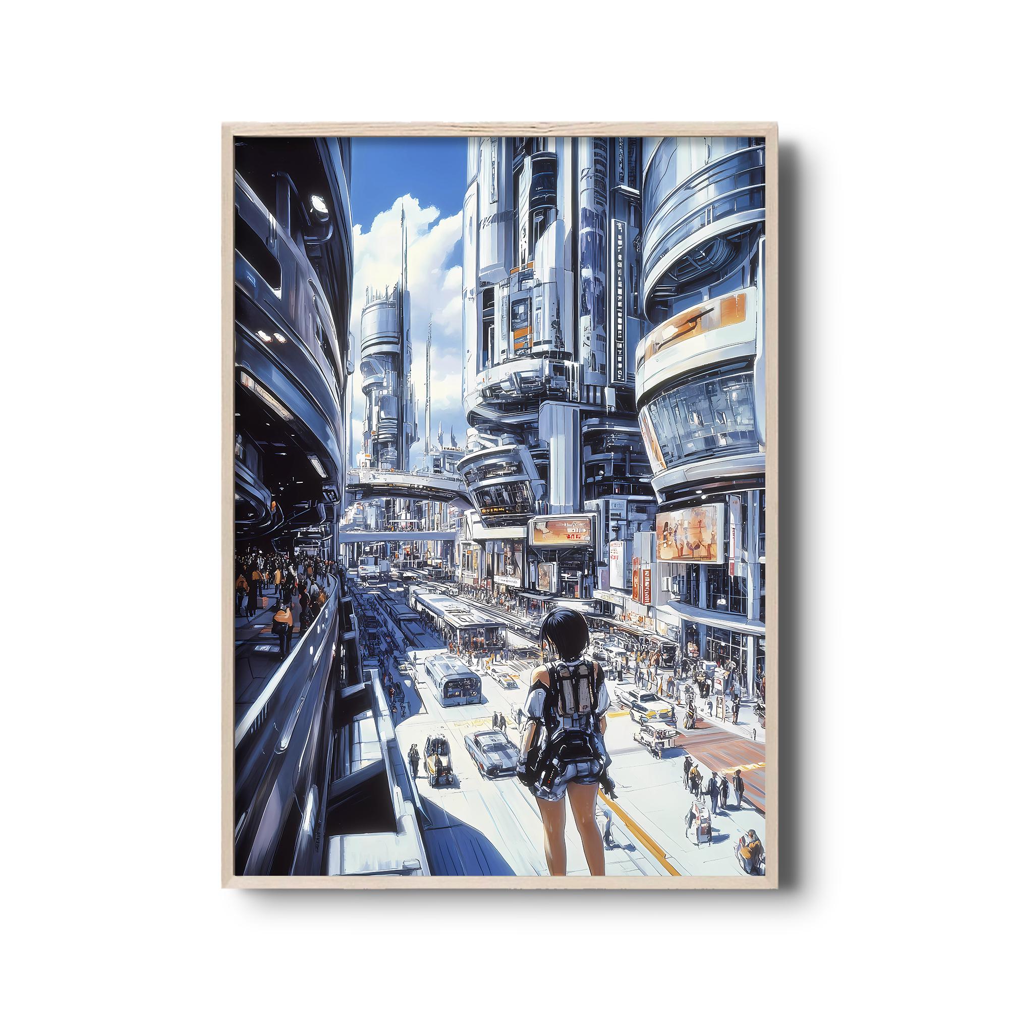 Retro-futuristic Anime Cityscape Print | Retro Futuristic Style With ...