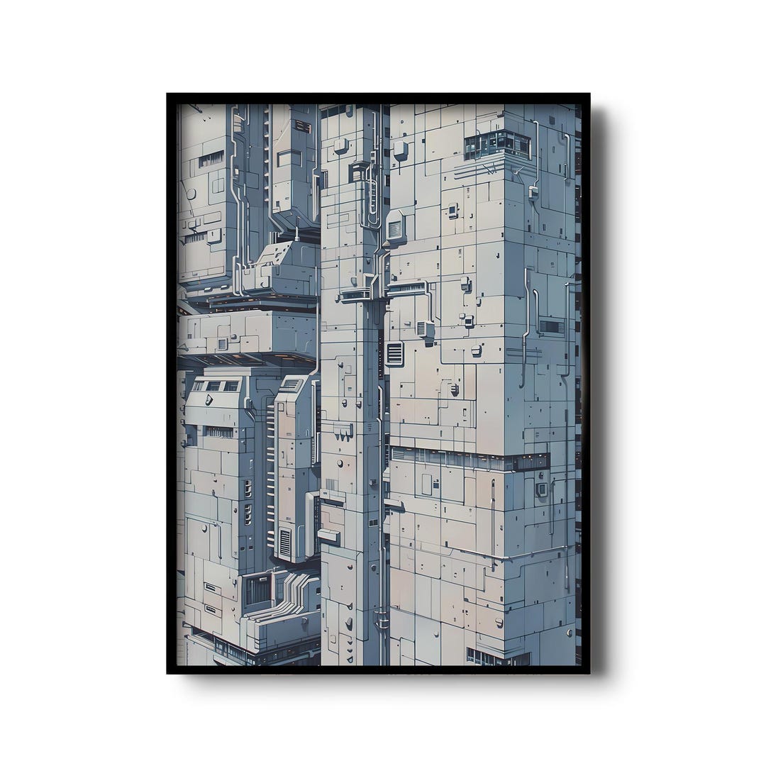 Retro-futuristic Sci-fi Architecture Print | Minimalist Cyber Cityscape ...