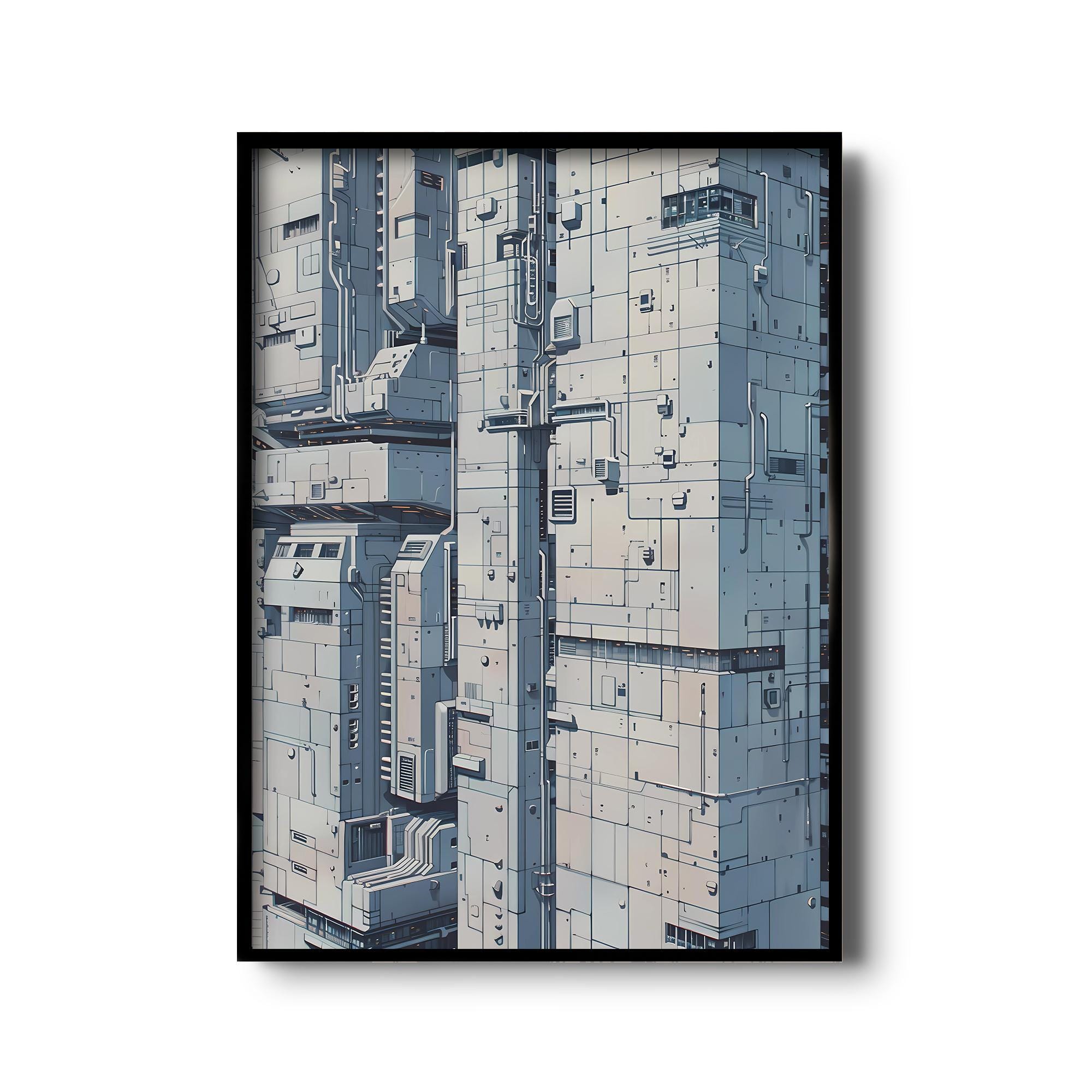 Retro-futuristic Sci-fi Architecture Print | Minimalist Cyber Cityscape ...