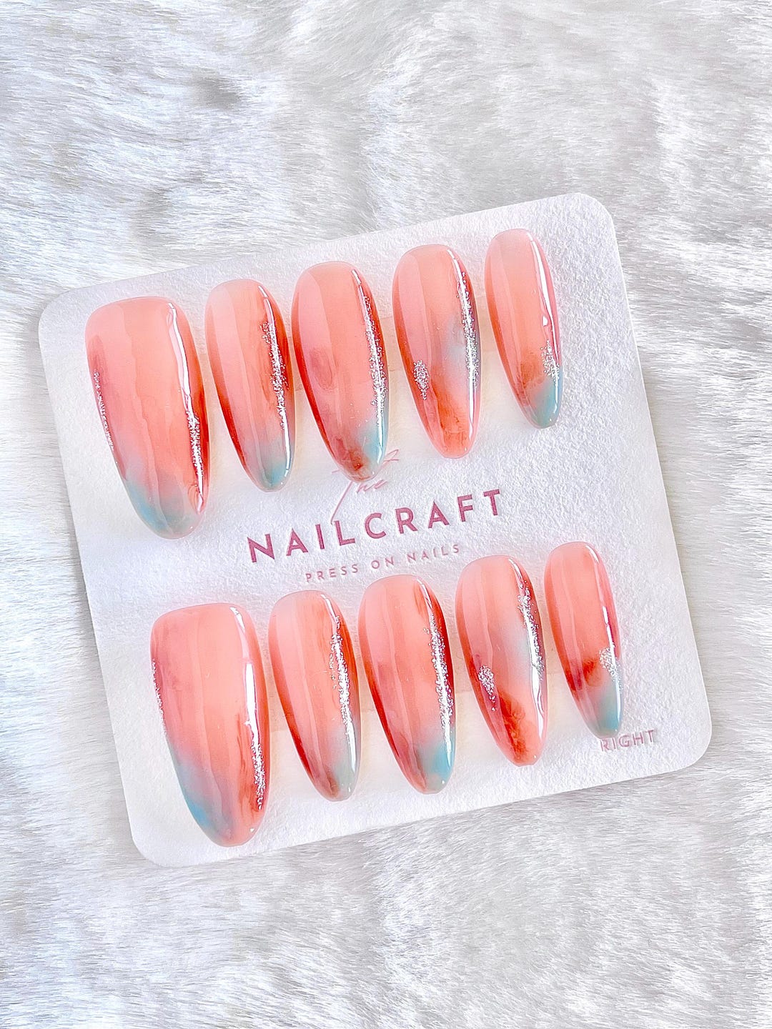 Miami Sunset Ombre Press on Nails: Coral Teal Gradient, Reusable - Etsy