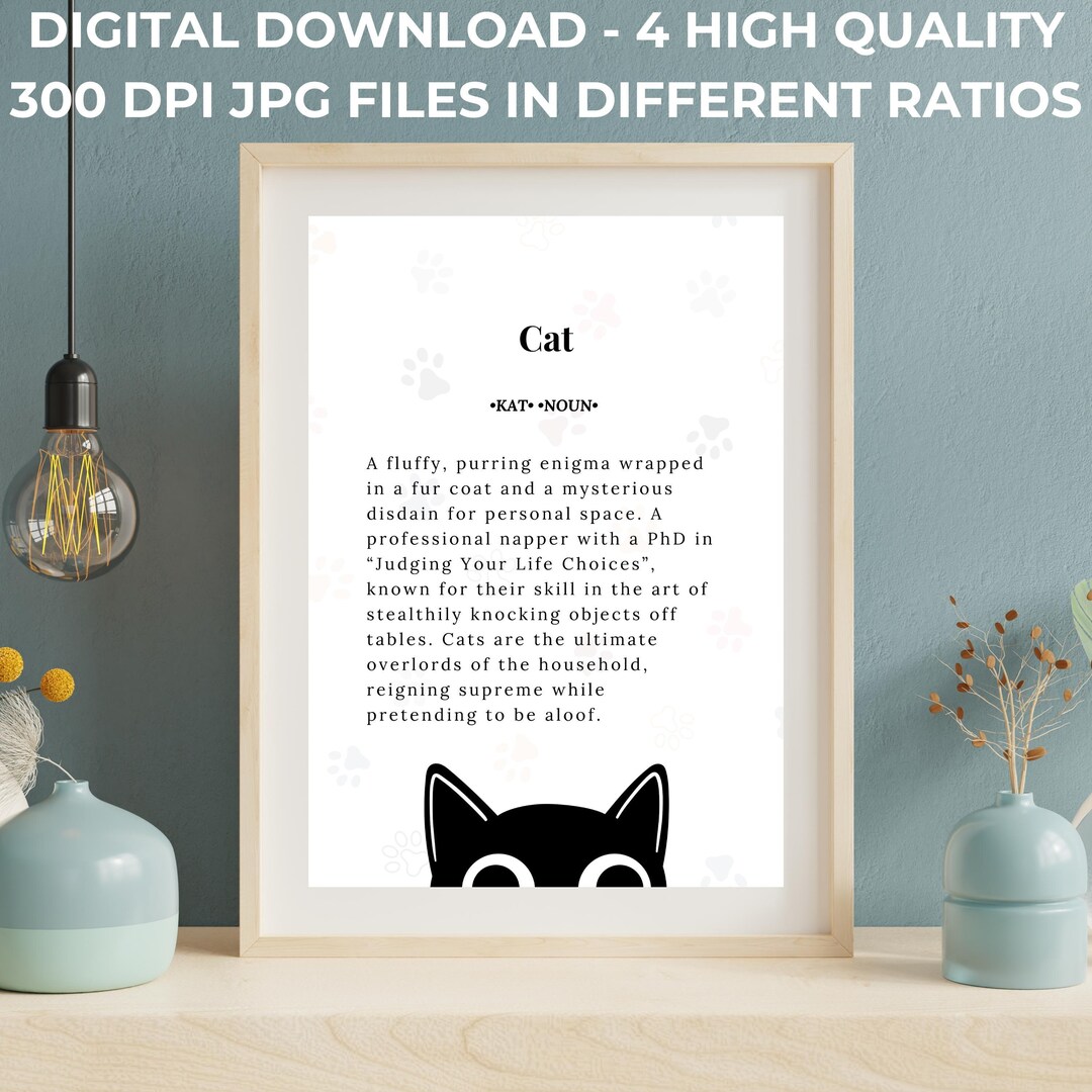 Funny Cat Definition Printable Wall Art Minimalistic Pet Poster Print ...