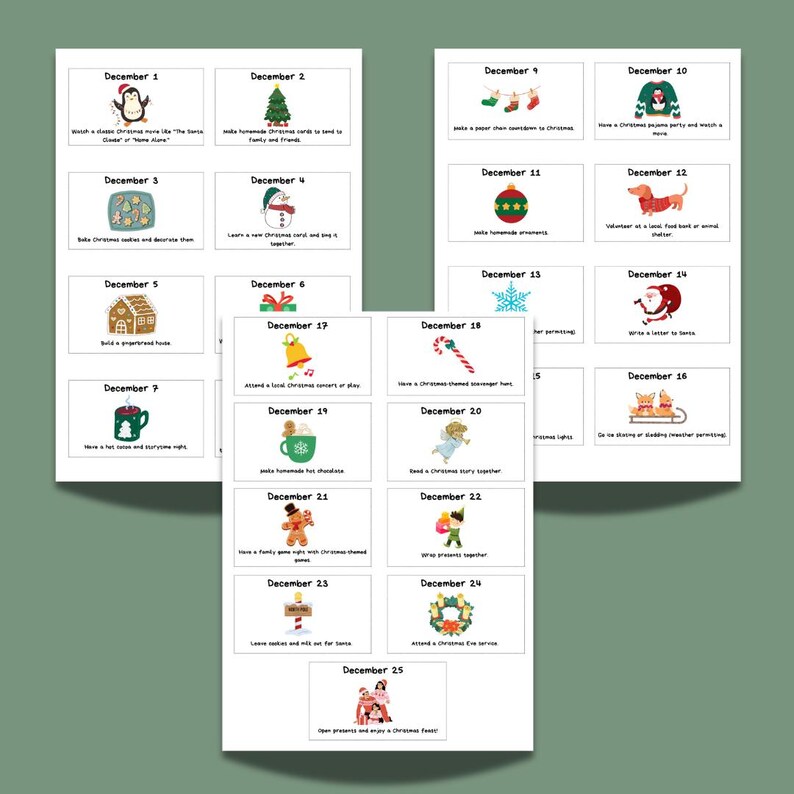 25 Printable Advent Kids Activity Cards Holiday Cards for Family Advent ...