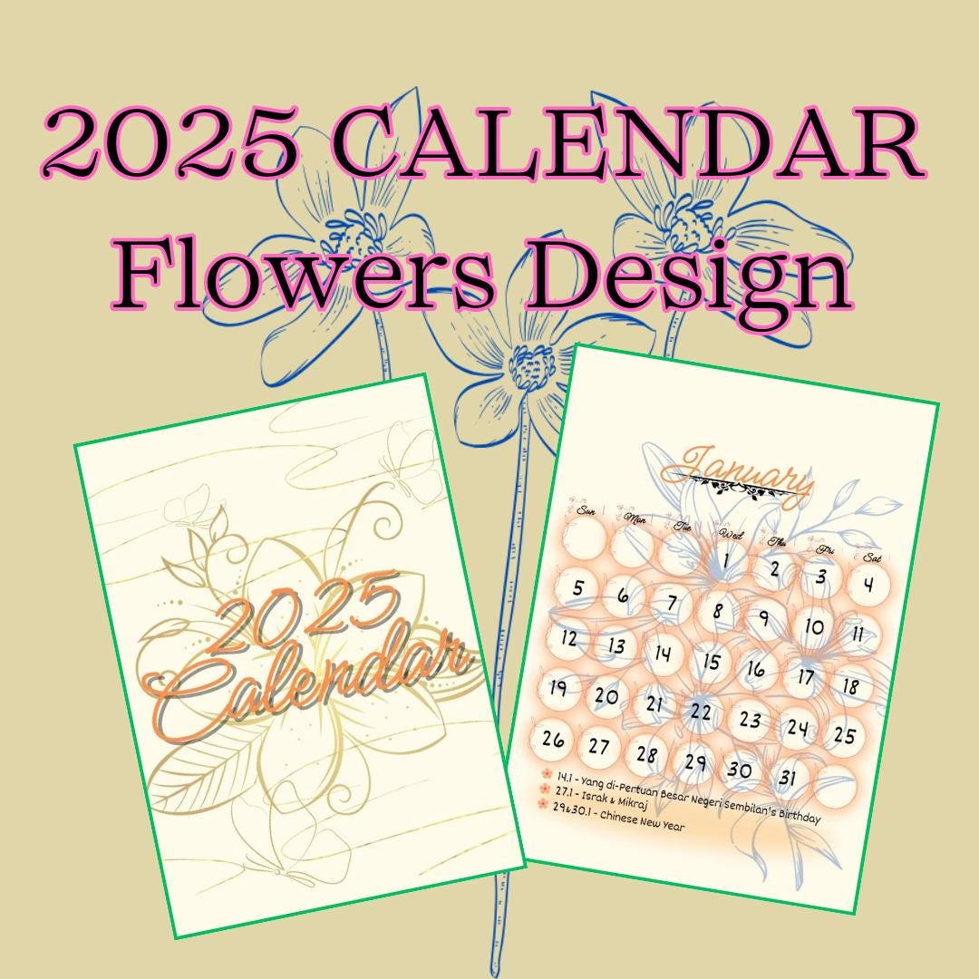 Printable Calendar 2025 With Flowers Design - Etsy