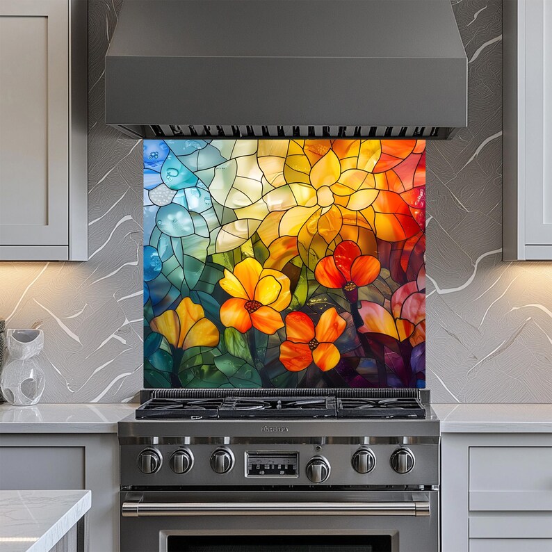 Mosaic Flowers Backsplash Tempered Glass ,stove Backsplash,kitchen ...