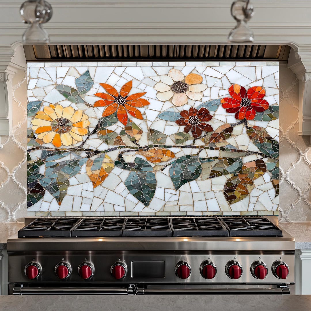 Mosaic Flowers Tempered Glass Kitchen Backsplash Tile,stove Backsplash ...