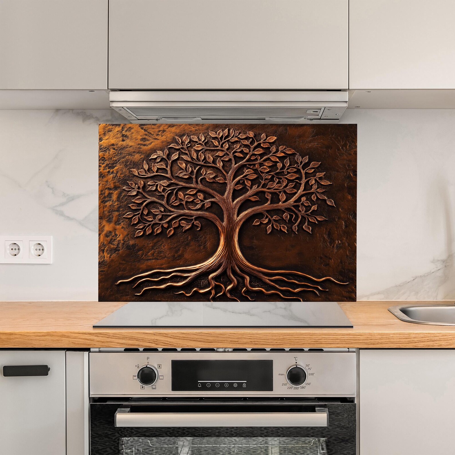 Copper Tree of Life Tempered Glass Backsplash,kitchen Backsplash Behind ...
