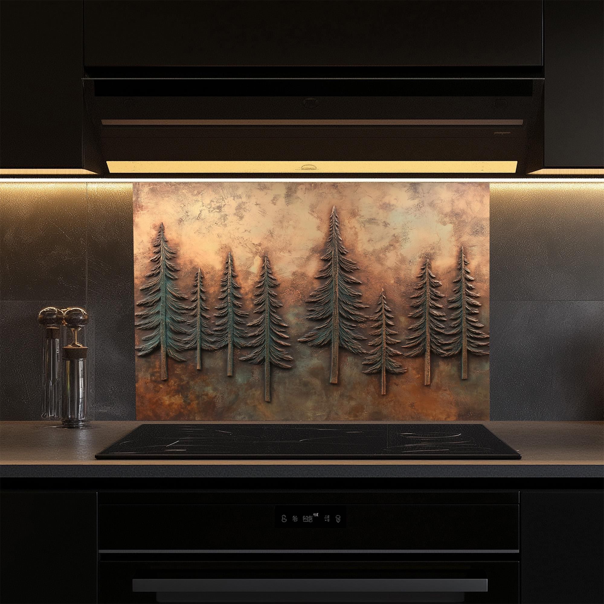 Copper Pine Tree Tempered Glass Backsplash,kitchen Backsplash Behind ...