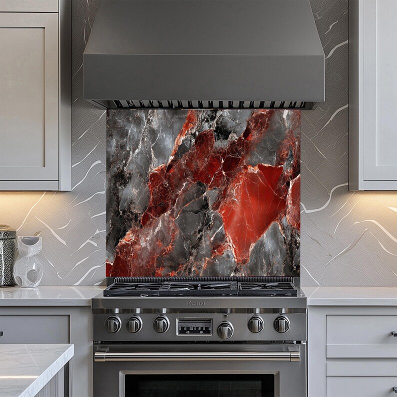 Marble Pattern Backsplash,tempered Glass Kitchen Backsplash,stove Wall ...