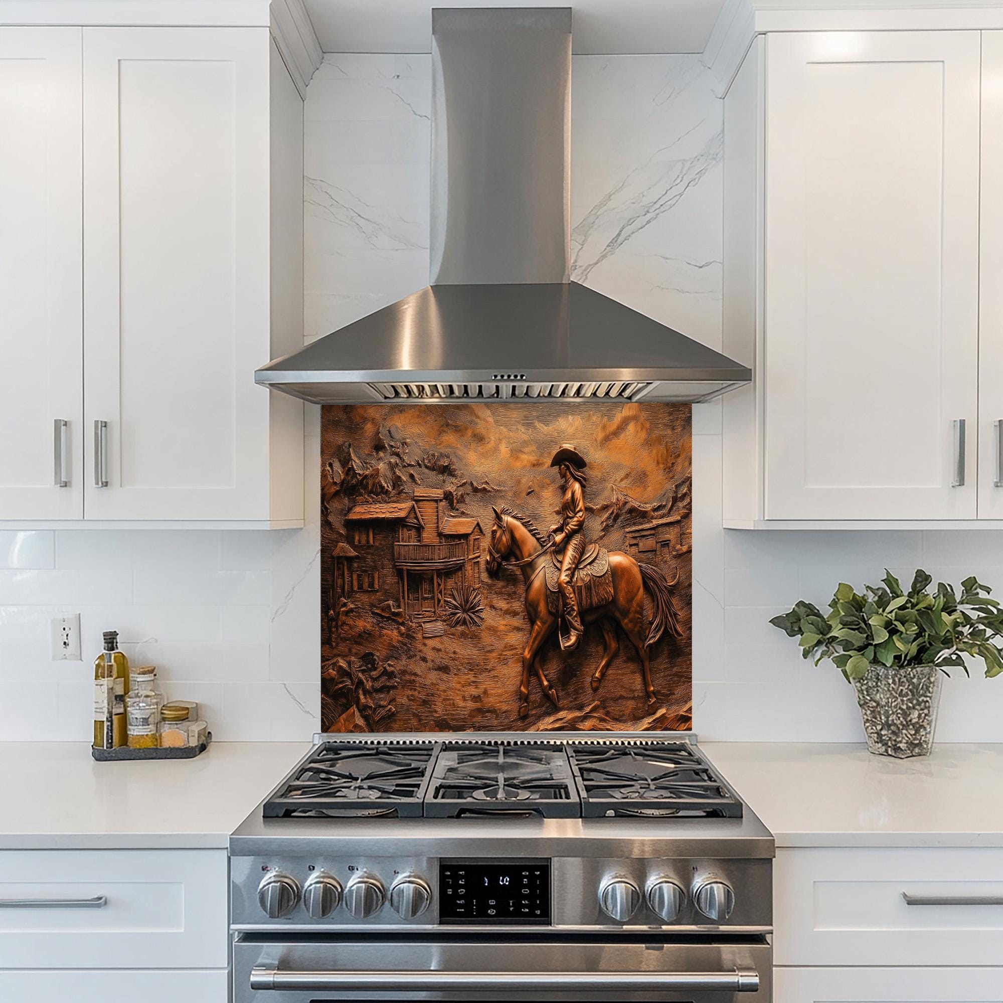 Copper Cowgirl Tempered Glass Backsplash,kitchen Backsplash Behind ...