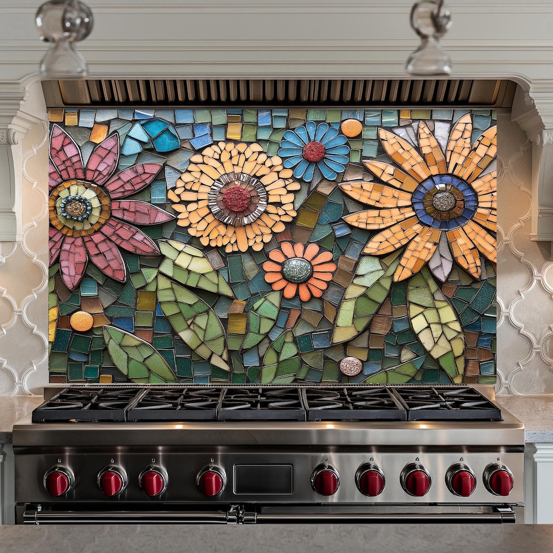 Mosaic Flowers Tempered Glass Kitchen Backsplash Tile,stove Backsplash ...