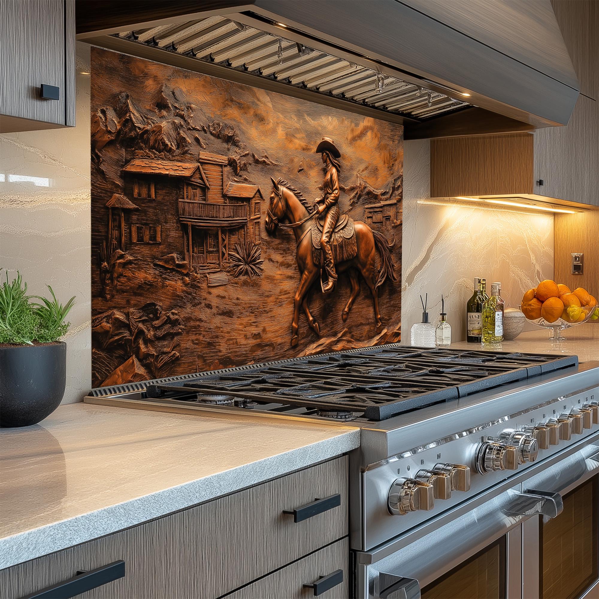 Copper Cowgirl Tempered Glass Backsplash,kitchen Backsplash Behind ...