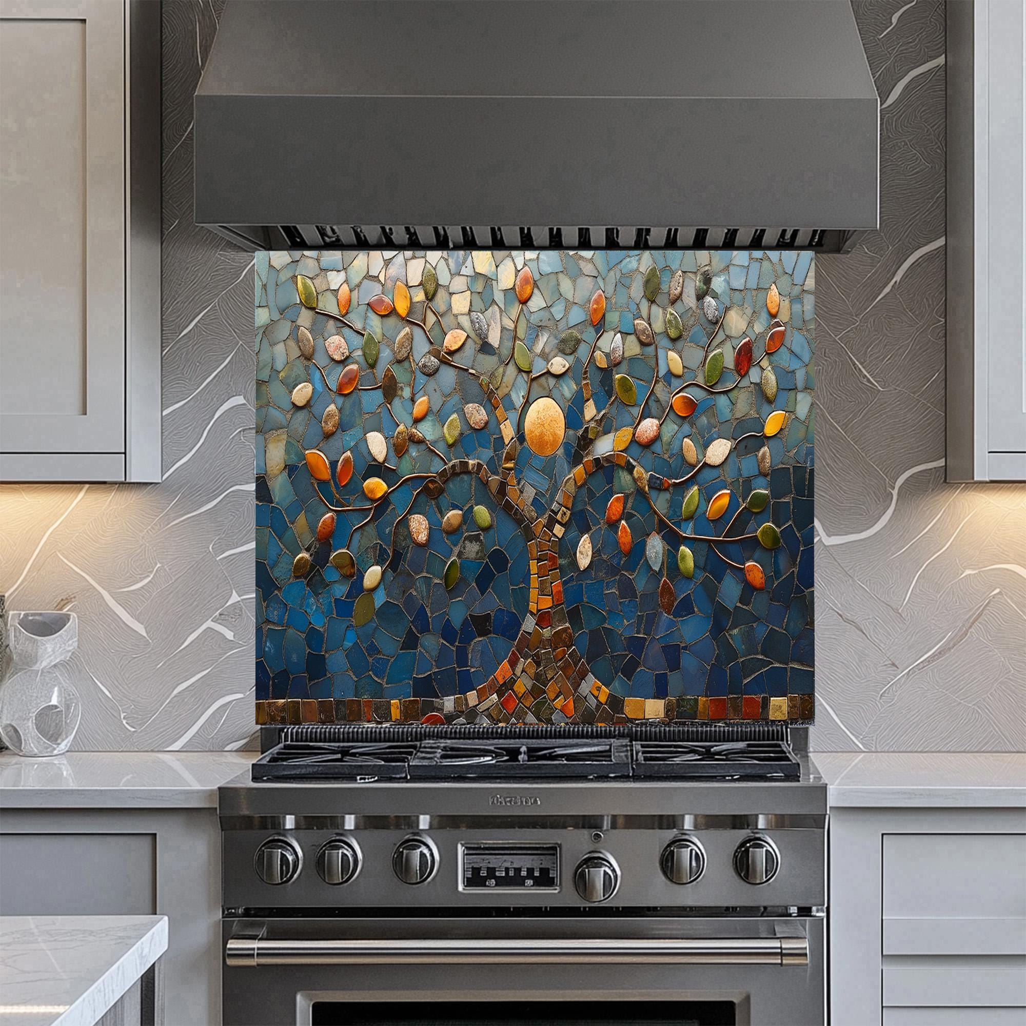 Mosaic Tree of Life Tempered Glass Kitchen Backsplash Tile,stove Backsplash for Kitchen,kitchen ...