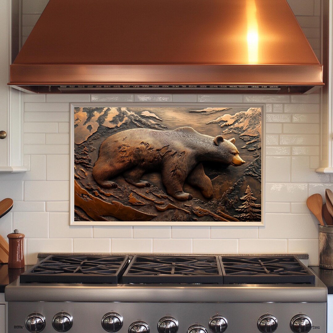 Copper Bear Tempered Glass Backsplash,kitchen Backsplash Behind Stove ...