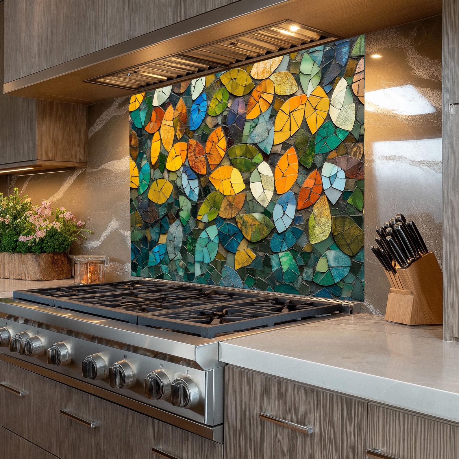 Mosaic Leaf Tempered Glass Kitchen Backsplash Tile,stove Backsplash for ...