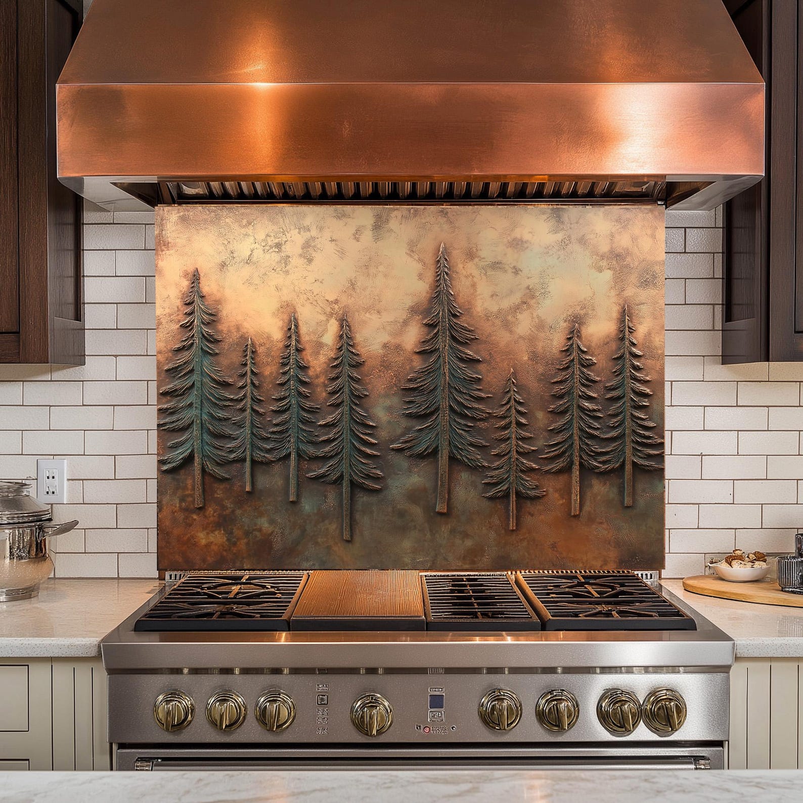 Copper Pine Tree Tempered Glass Backsplash,kitchen Backsplash Behind ...