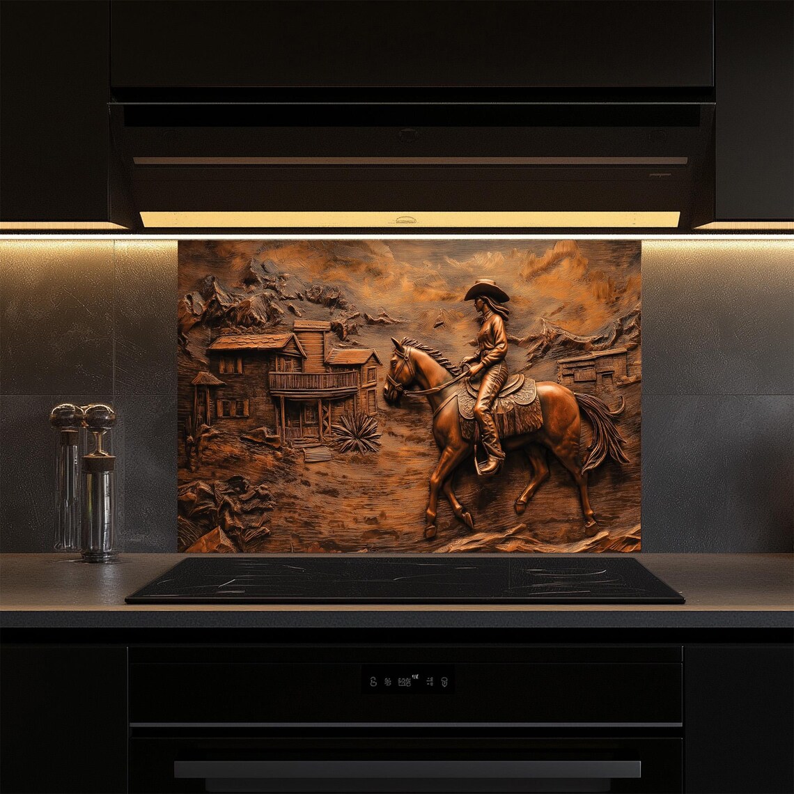 Copper Cowgirl Tempered Glass Backsplash,kitchen Backsplash Behind ...