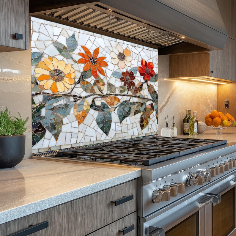 Mosaic Flowers Tempered Glass Kitchen Backsplash Tile,stove Backsplash ...