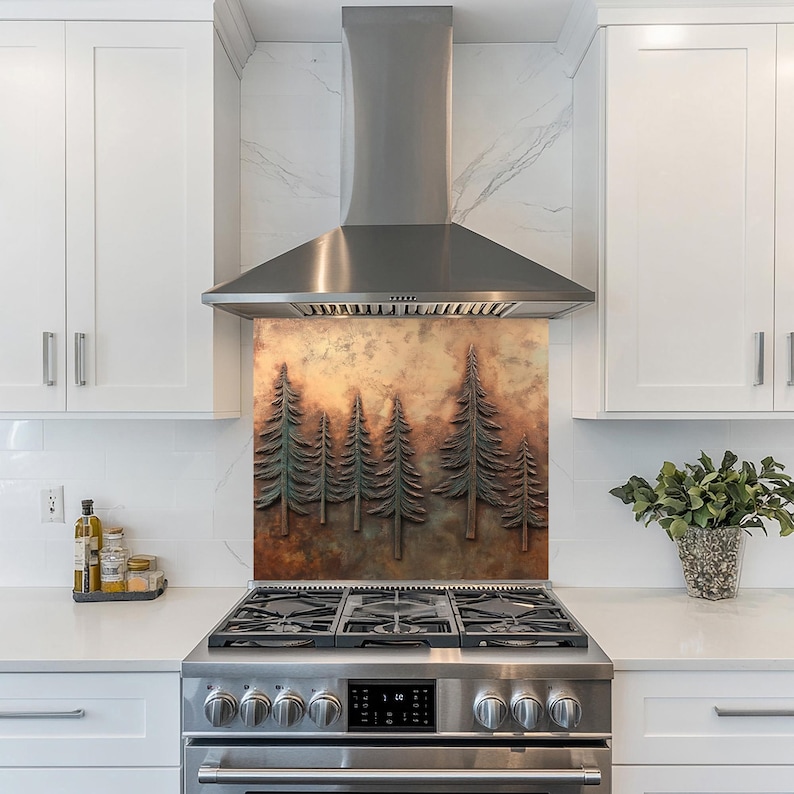 Copper Pine Tree Tempered Glass Backsplash,kitchen Backsplash Behind ...