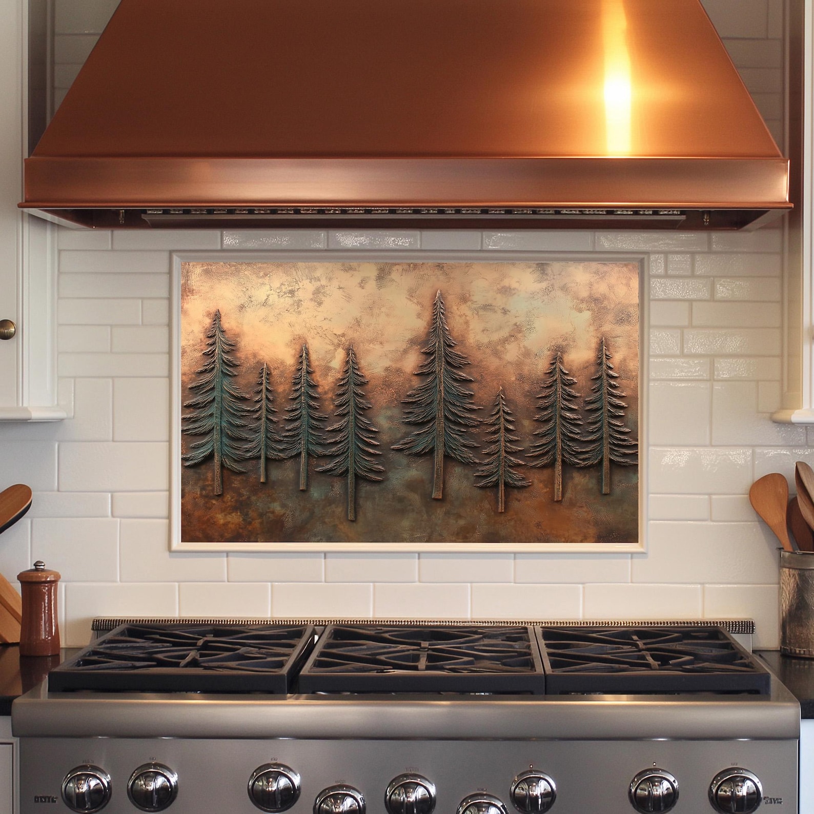 Copper Pine Tree Tempered Glass Backsplash,kitchen Backsplash Behind ...