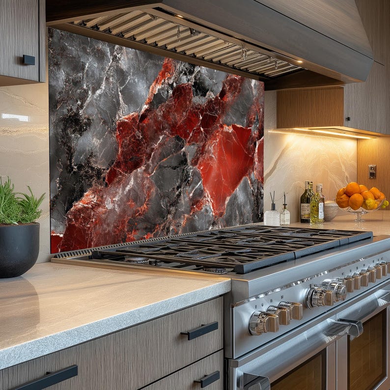 Marble Pattern Backsplash,tempered Glass Kitchen Backsplash,stove Wall Protector,backsplash Tile ...