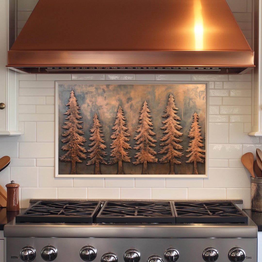 Copper Pine Tree Tempered Glass Backsplash,kitchen Backsplash Behind ...