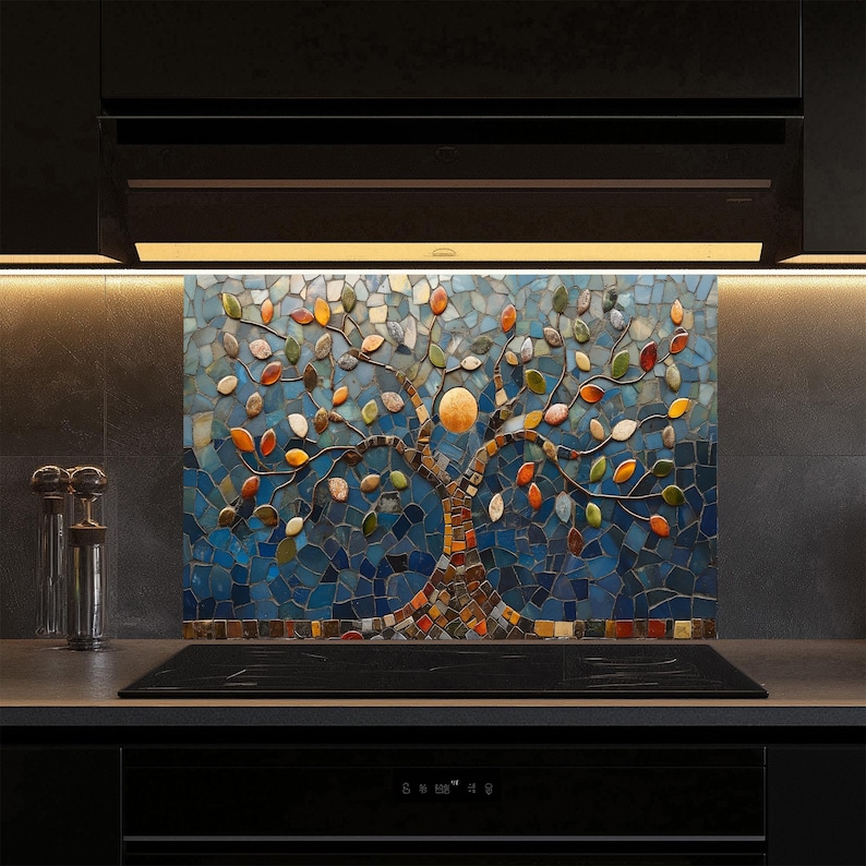 Mosaic Tree of Life Tempered Glass Kitchen Backsplash Tile,stove ...