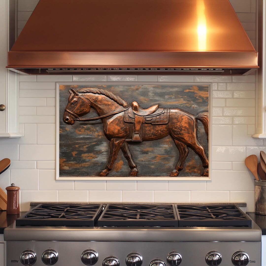 Copper Horse Tempered Glass Backsplash,kitchen Backsplash Behind Stove ...