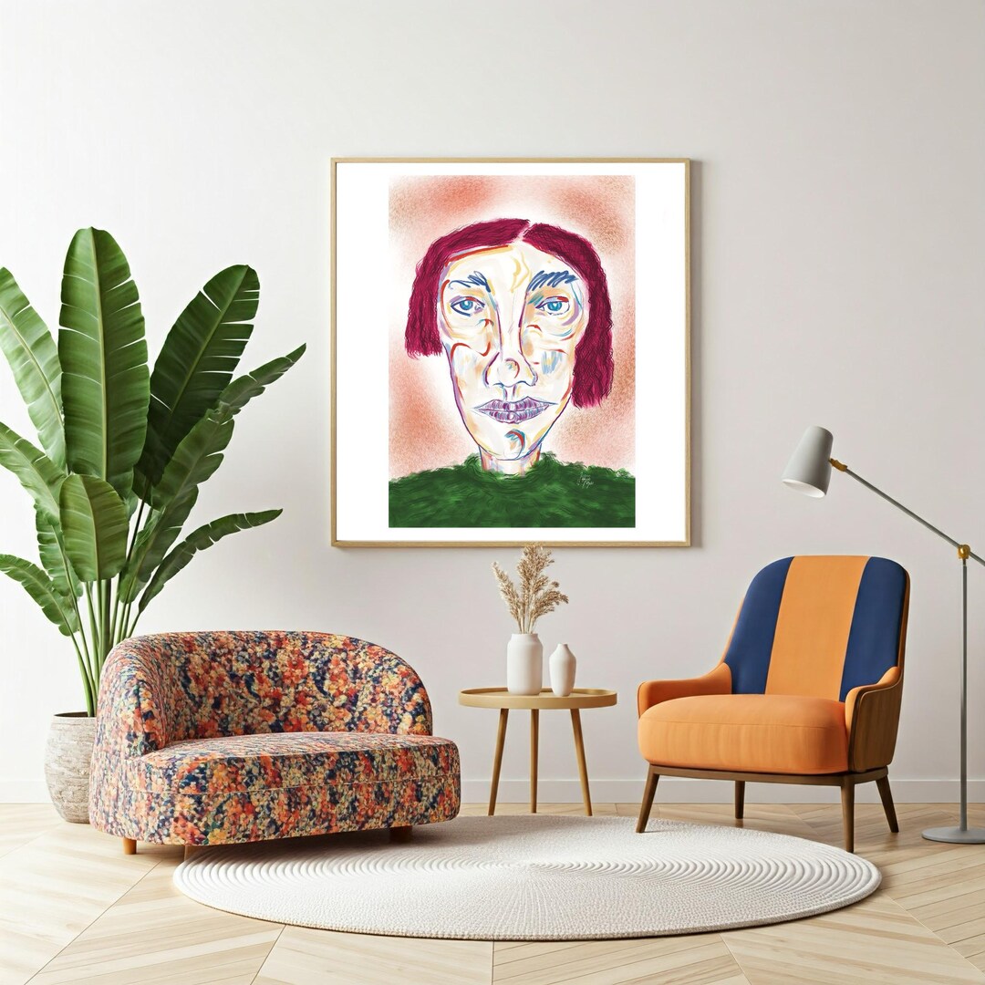 Postmodern Artwork and Vibrant Portrait, Eclectic Wall Decor, Original ...
