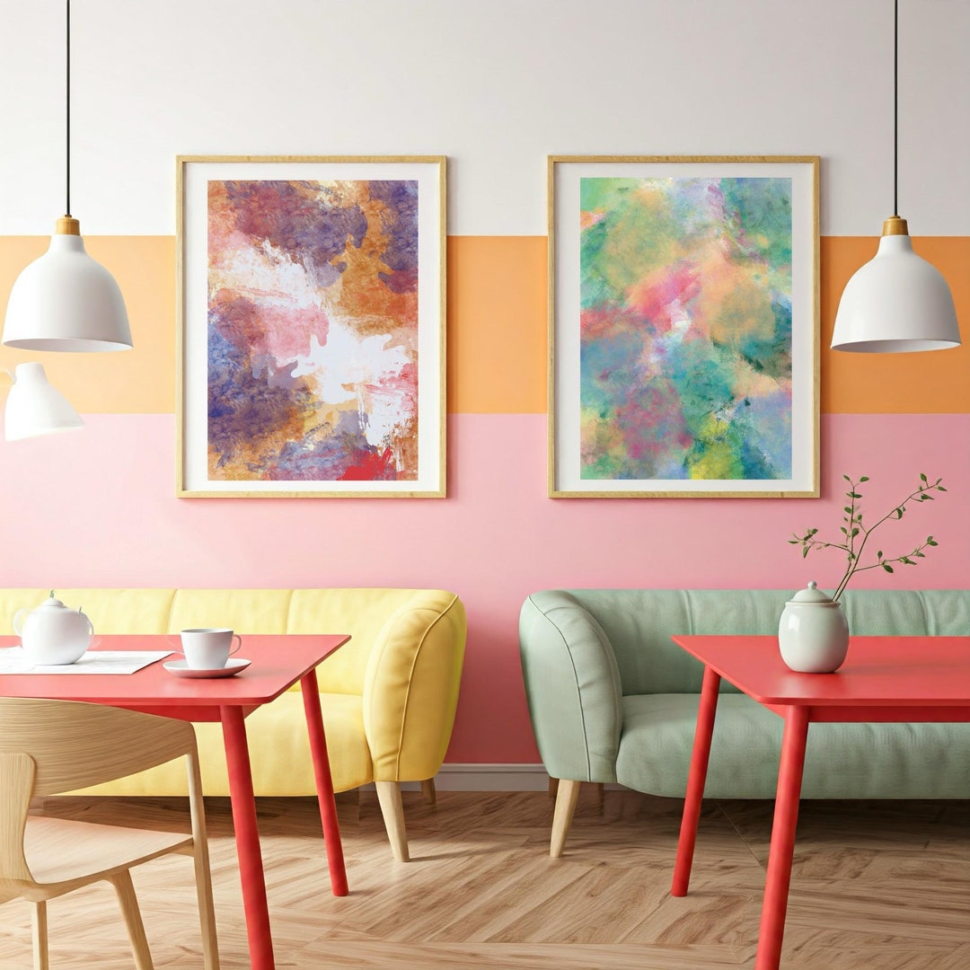 Large Colorful Abstract Brush Stroke Art Prints, Set of 2 (PDF Download ...