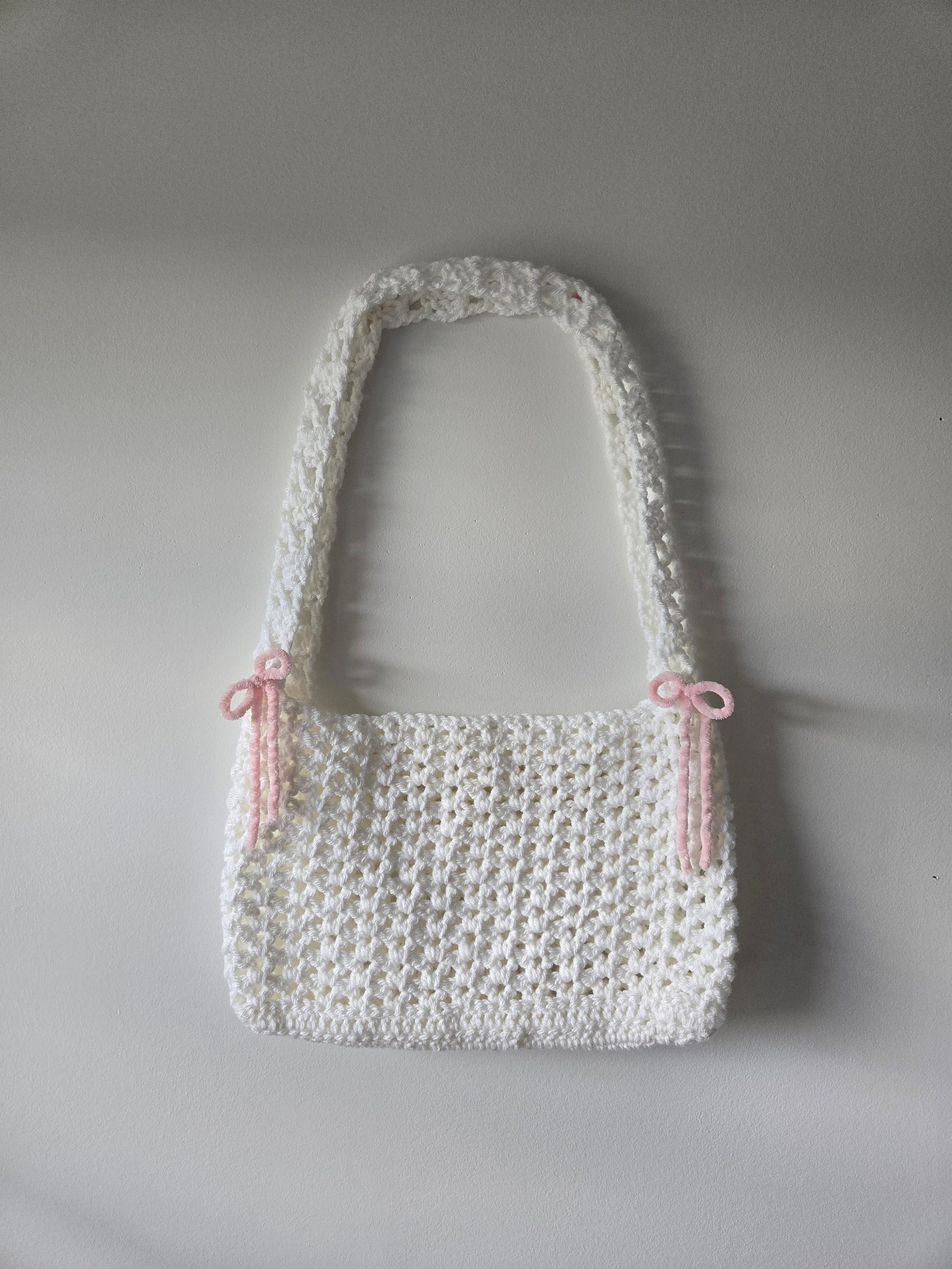 Shoulder Purse Bag With Bows / Crocheted/ Cutesy/ Pink/ Aesthetic ...