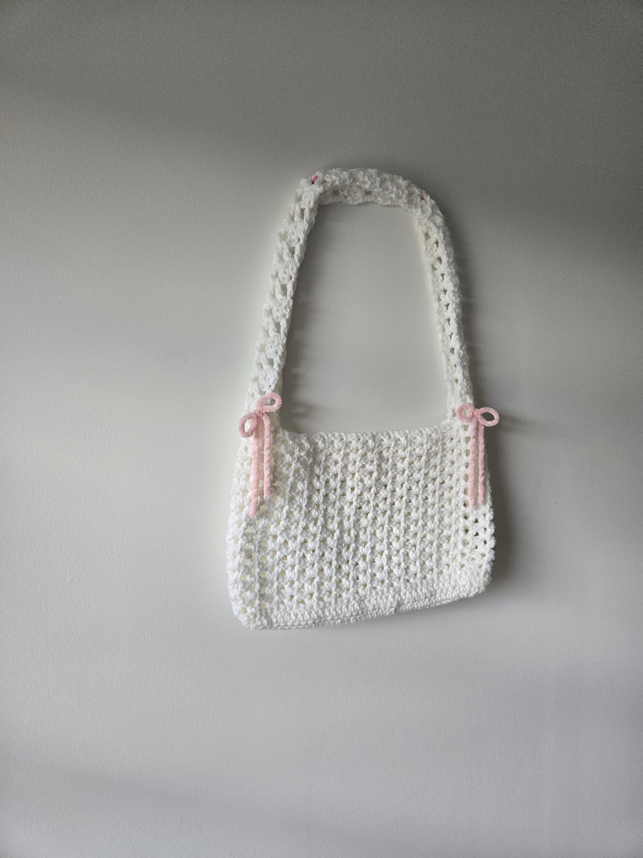 Shoulder Purse Bag With Bows / Crocheted/ Cutesy/ Pink/ Aesthetic ...