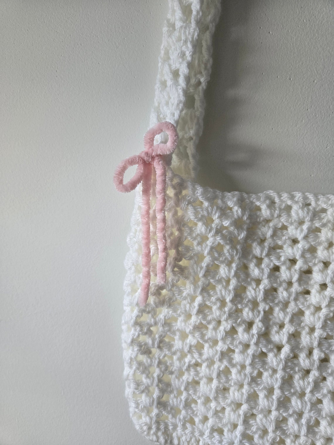 Shoulder Purse Bag With Bows / Crocheted/ Cutesy/ Pink/ Aesthetic ...