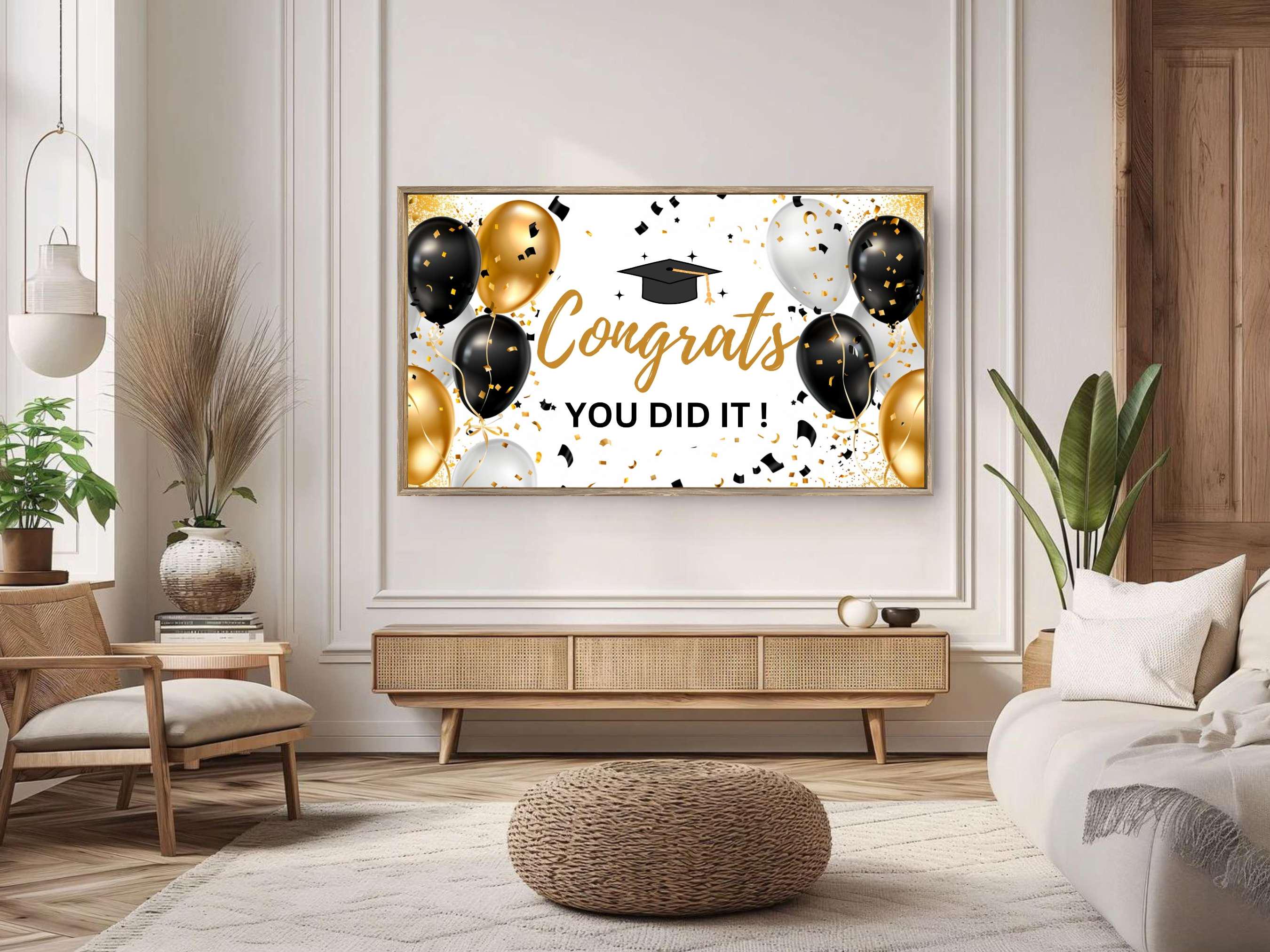 Graduation Frame TV Art Congrats Black Gold Balloons Digital Download ...