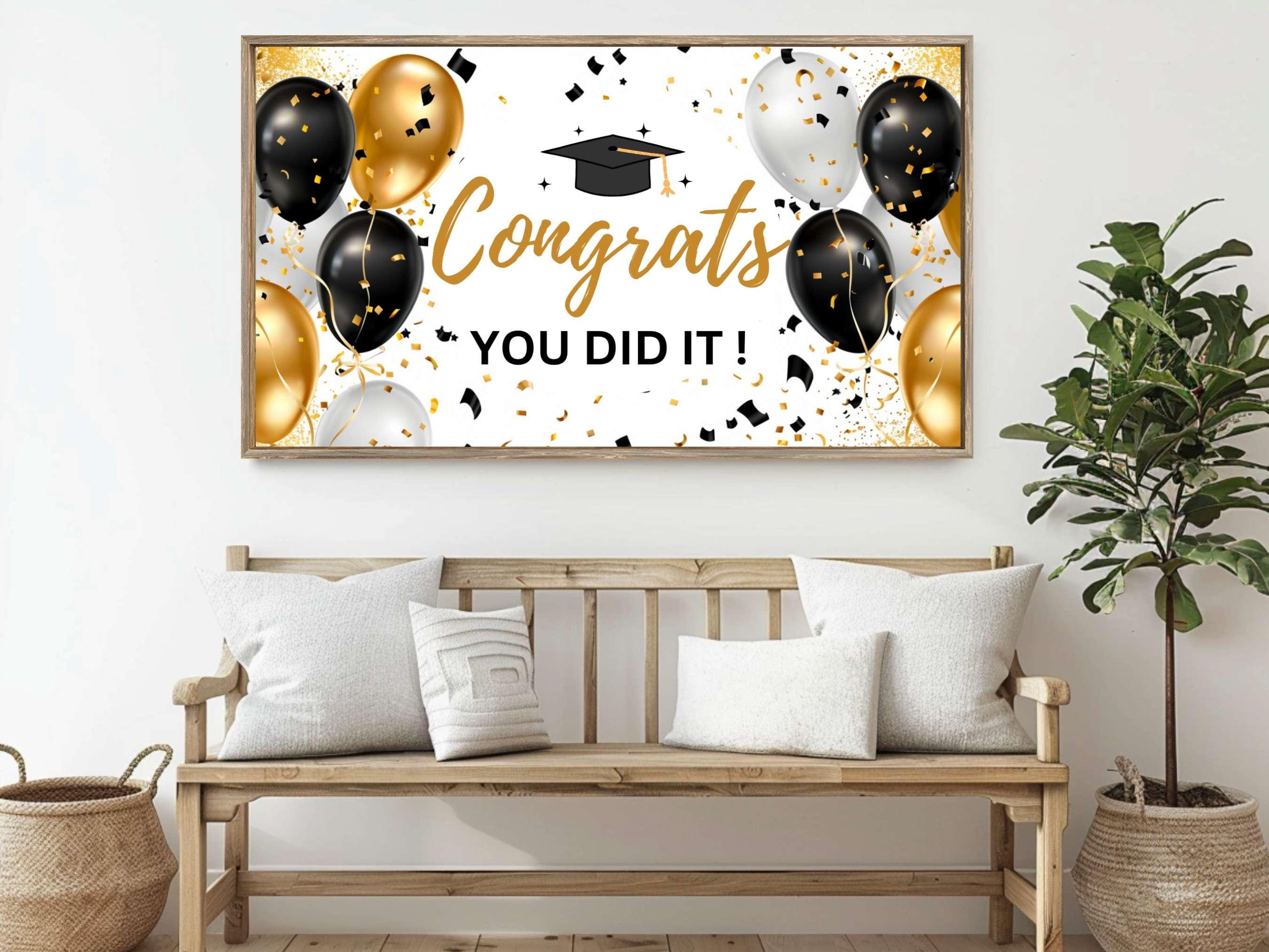Graduation Frame TV Art Congrats Black Gold Balloons Digital Download ...