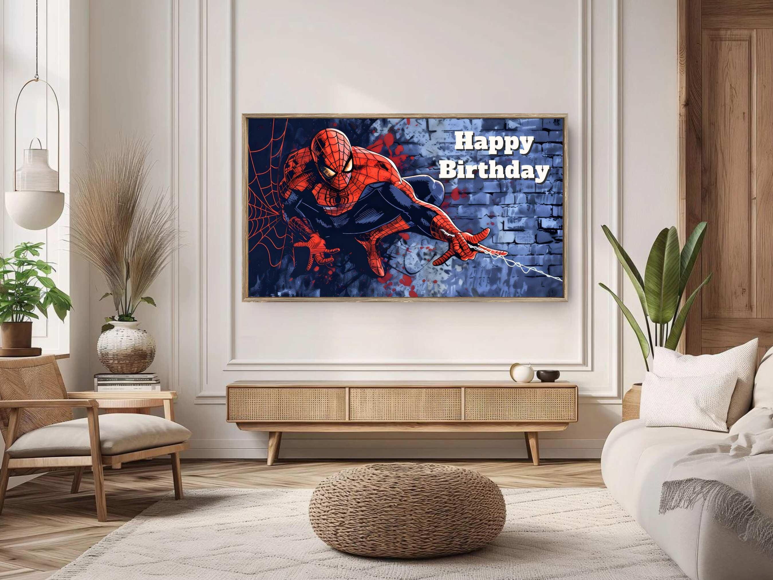 Spiderman Birthday Frame TV Art Superhero Party Decoration - Digital ...