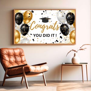 Graduation Frame TV Art Congrats Black Gold Balloons Digital Download ...