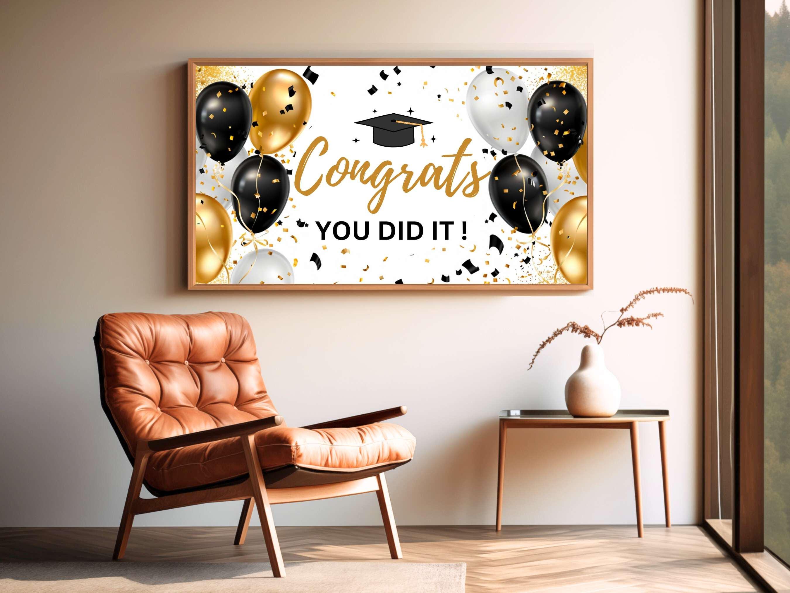 Graduation Frame TV Art Congrats Black Gold Balloons Digital Download ...