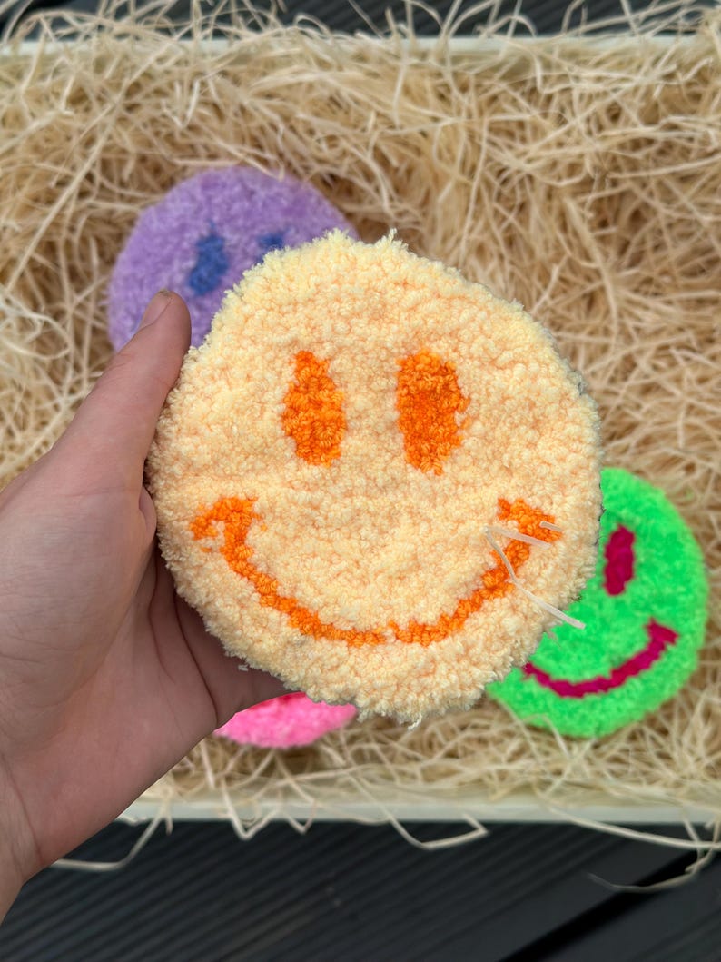 Smiley Face Punch Needle Mug Rug Coasters - Etsy