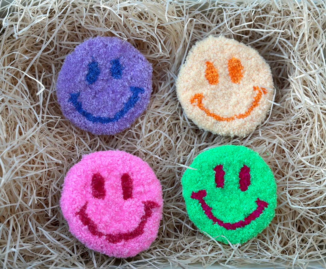 Smiley Face Punch Needle Mug Rug Coasters - Etsy