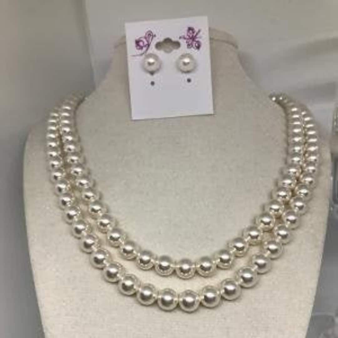 Double Strand Pearl Set, Wedding Necklace Set, Bridal Pearl Necklace ...