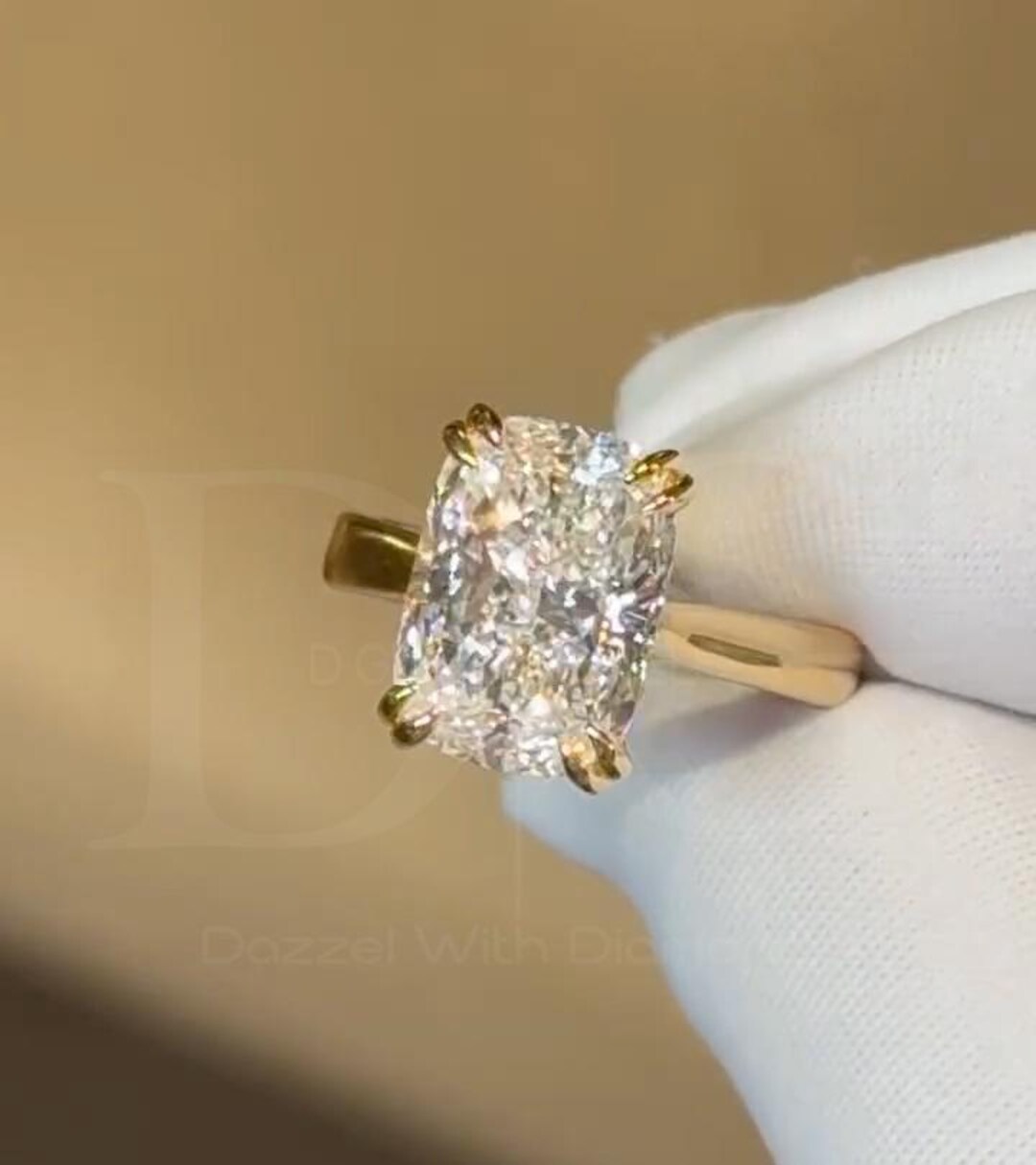 Cushion Cut Diamond Engagement Ring | Classic Solitaire Gold Ring ...
