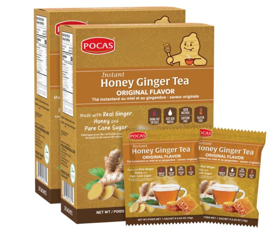 Honey Ginger Tea – 20 Packets | Instant Tea With Ginger Honey Crystals | Caffeine-free & Gluten ...