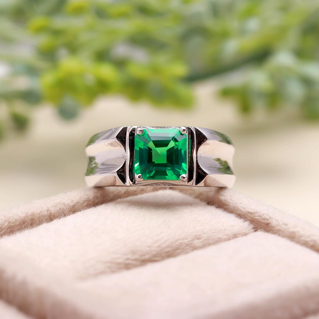 Emerald Men's Ring, 925 Sterling Silver Emerald Engagement Ring for Man ...